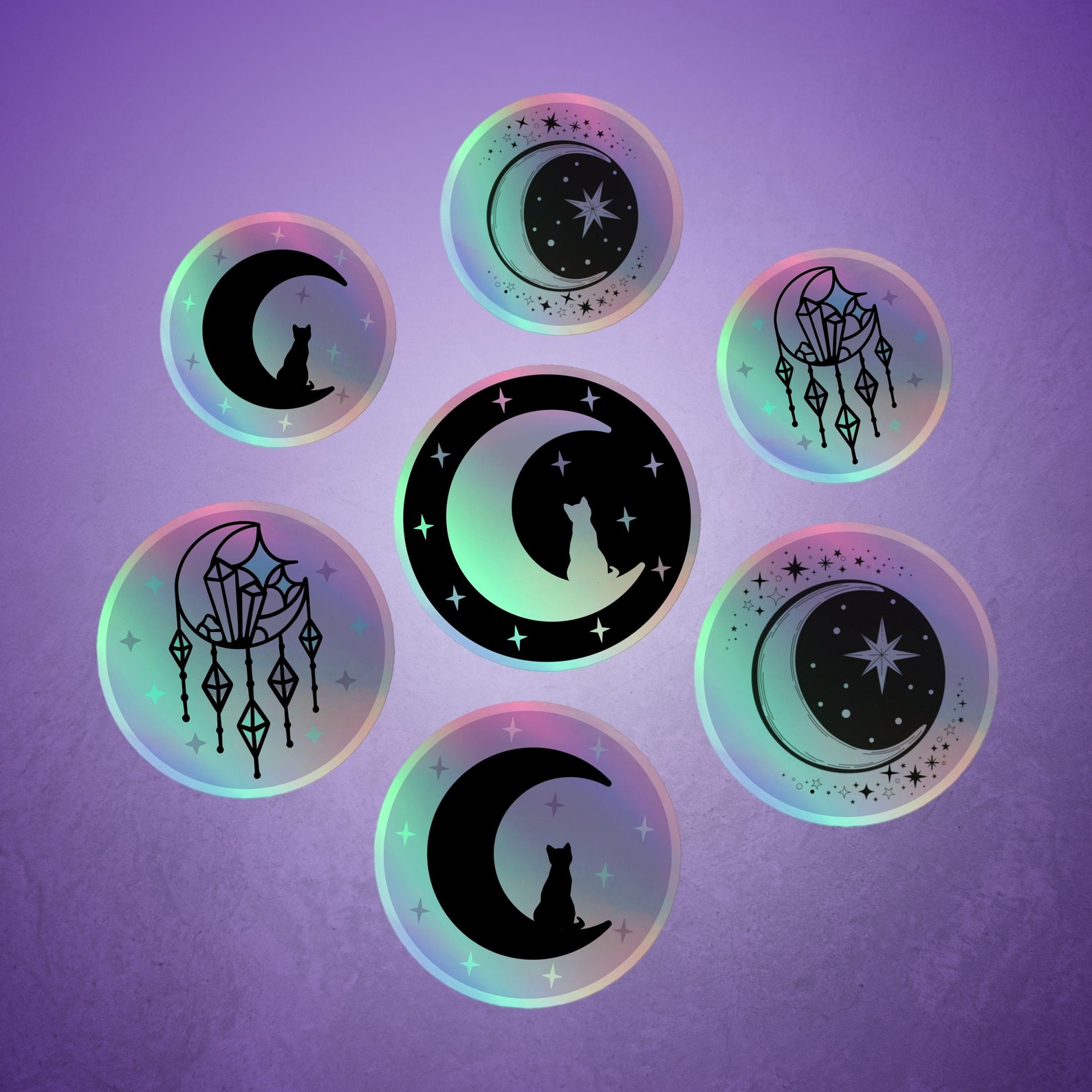 Holographic Moon Stickers: Witchcore, Pastel Goth - Etsy