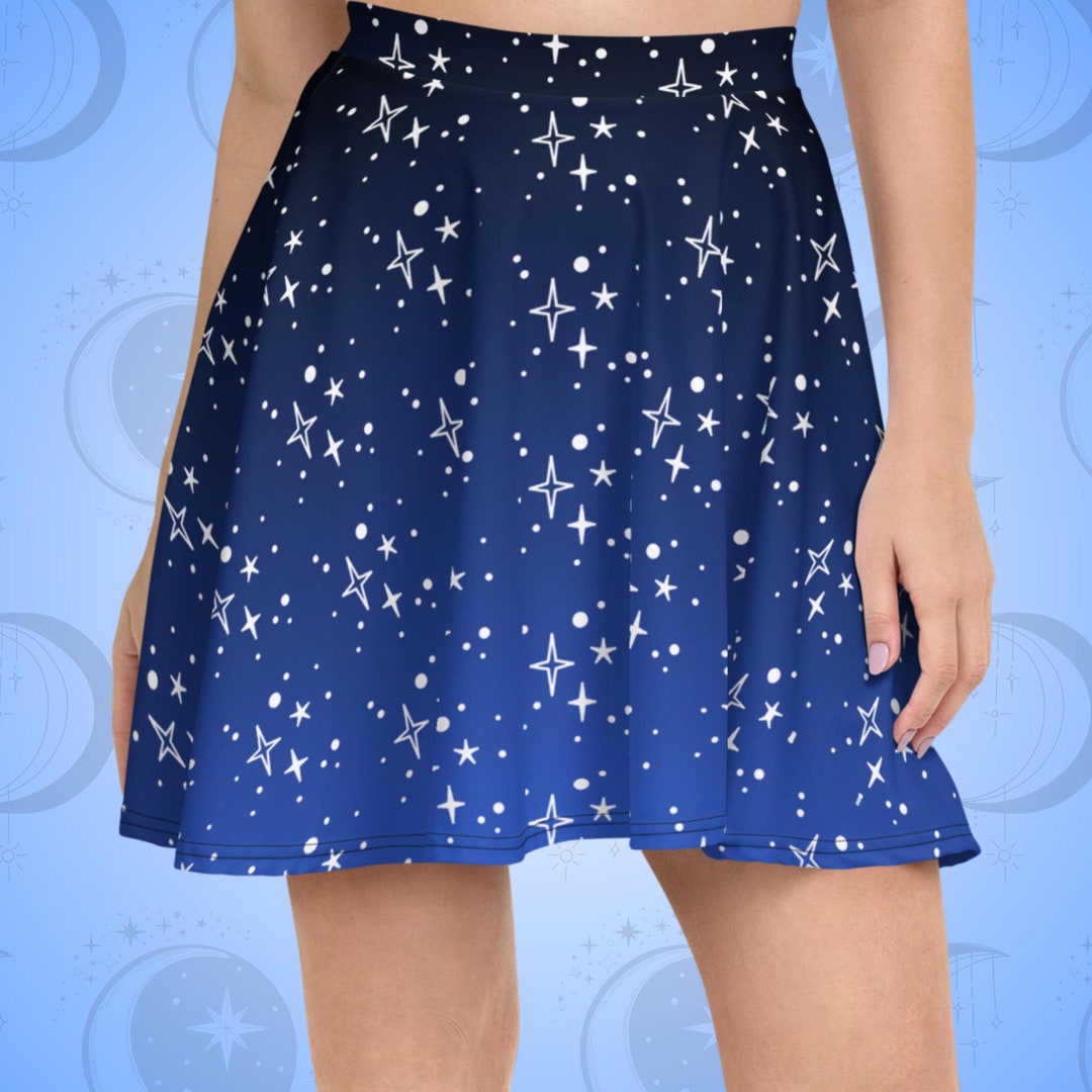 Starry Night Skater Skirt: Celestial Stars, Blue Ombre Mini Skirt ...
