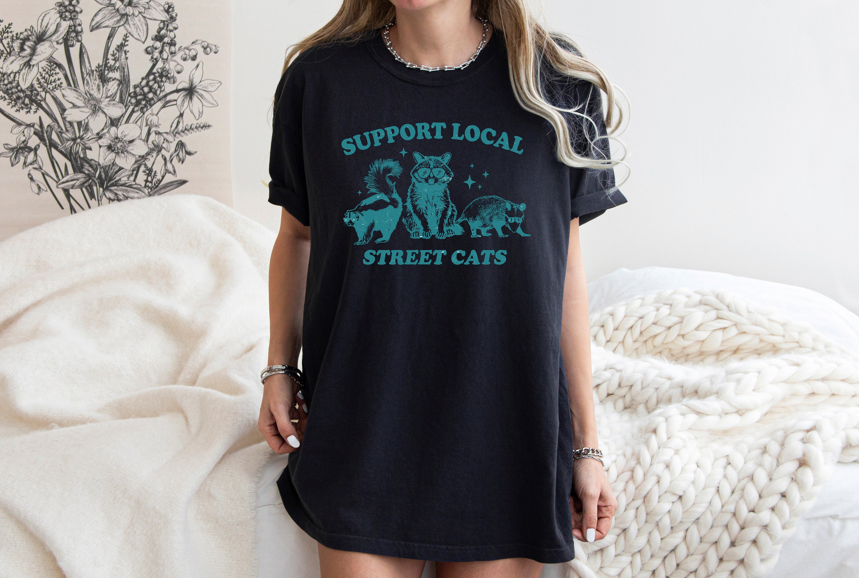 Support Your Local Street Cats Graphic T-shirt, Retro Unisex Adult T ...