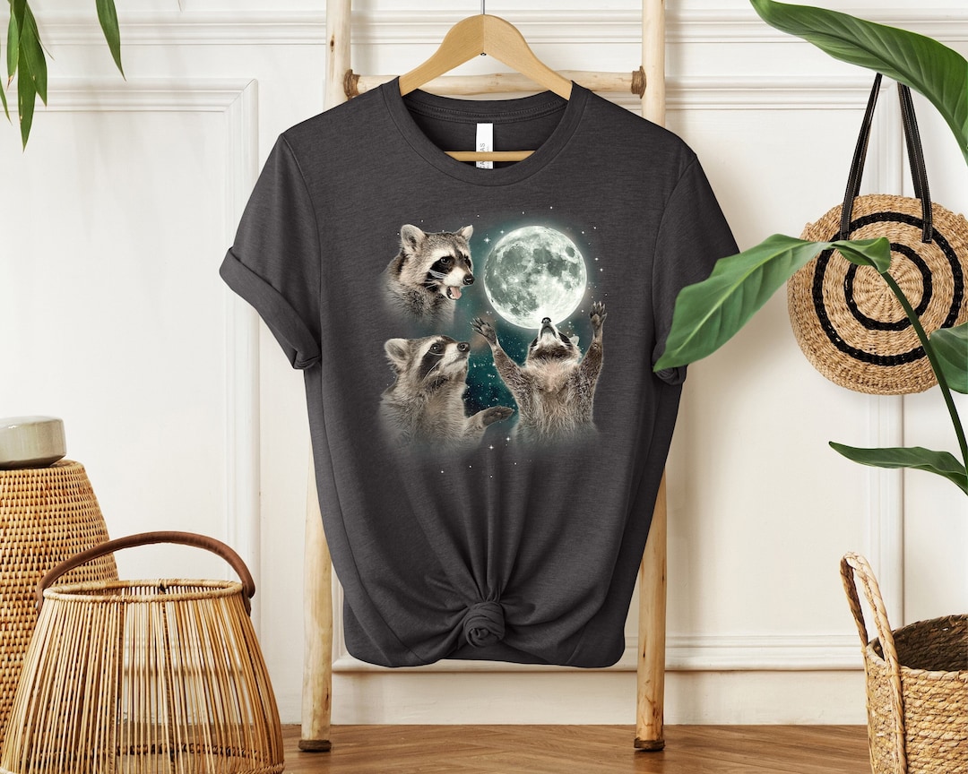 Three Raccoons Graphic T-shirts, Retro Raccoon Moon Tshirt, Raccoon ...