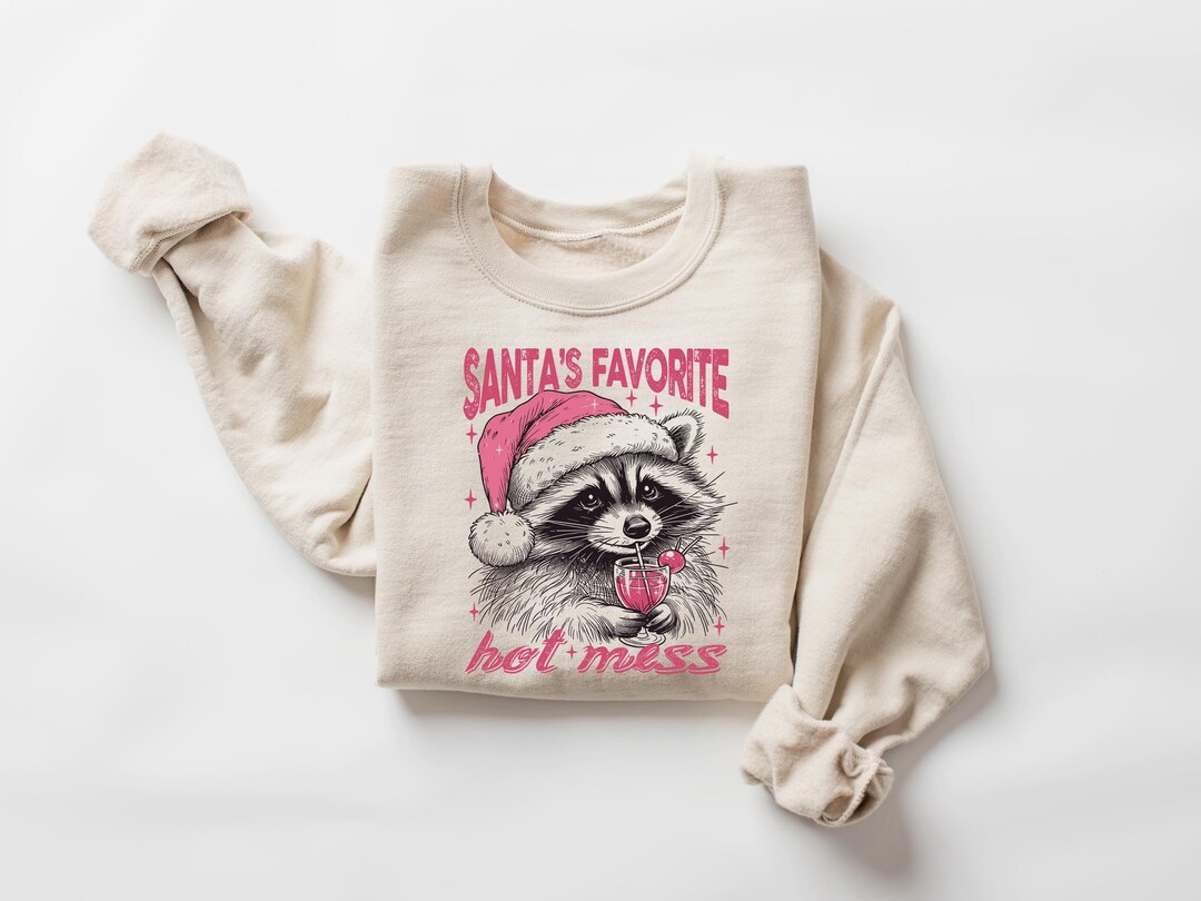 Santa's Hot Mess Sweater, Funny Christmas Raccoon Sweatshirt, Christmas ...
