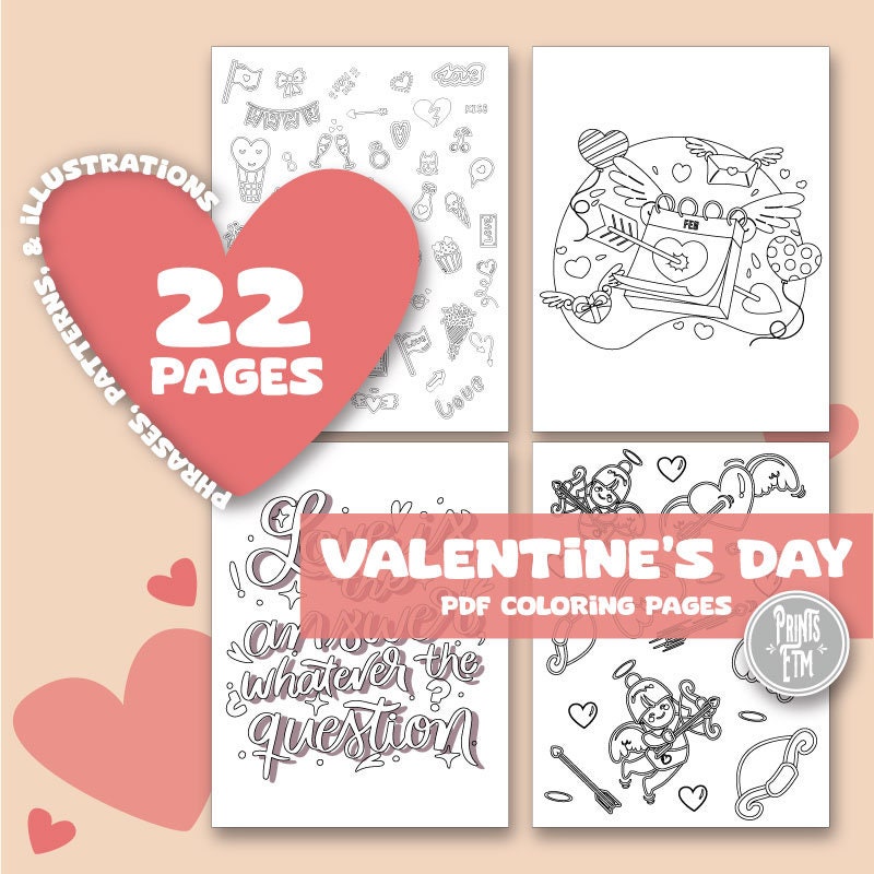 Valentine's Day Coloring Book Cute Downloadable Printing Coloring Pages ...