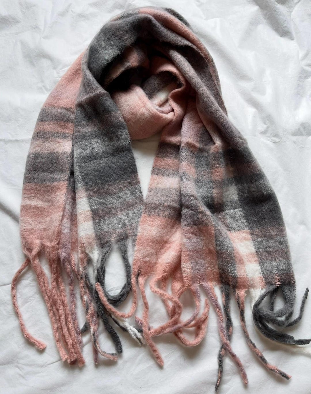Pink Gray Wool Scar,soft Warm Shawl, Plaid Wrap, Winter Accessories - Etsy