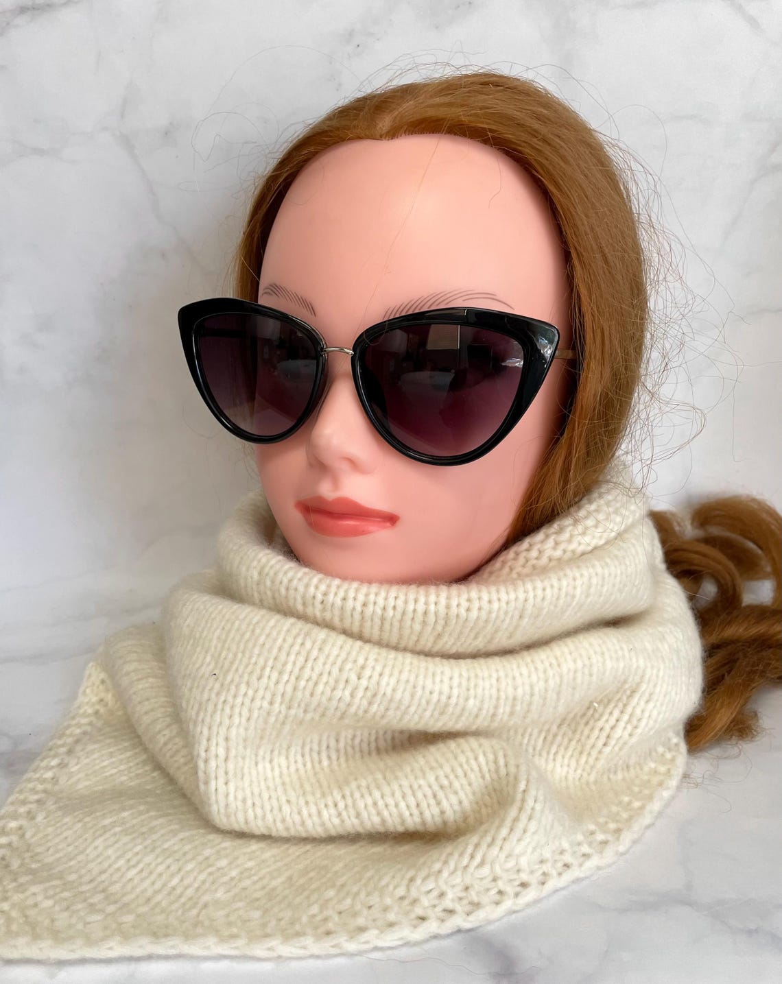 Ivory Alpaca Triangle Shawl, Winter Scarf With Hood, Hand Knit Snood ...