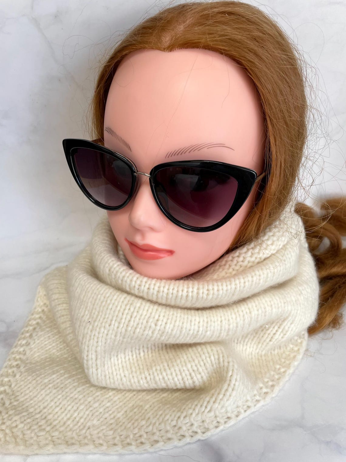 Ivory Alpaca Triangle Shawl, Winter Scarf With Hood, Hand Knit Snood ...