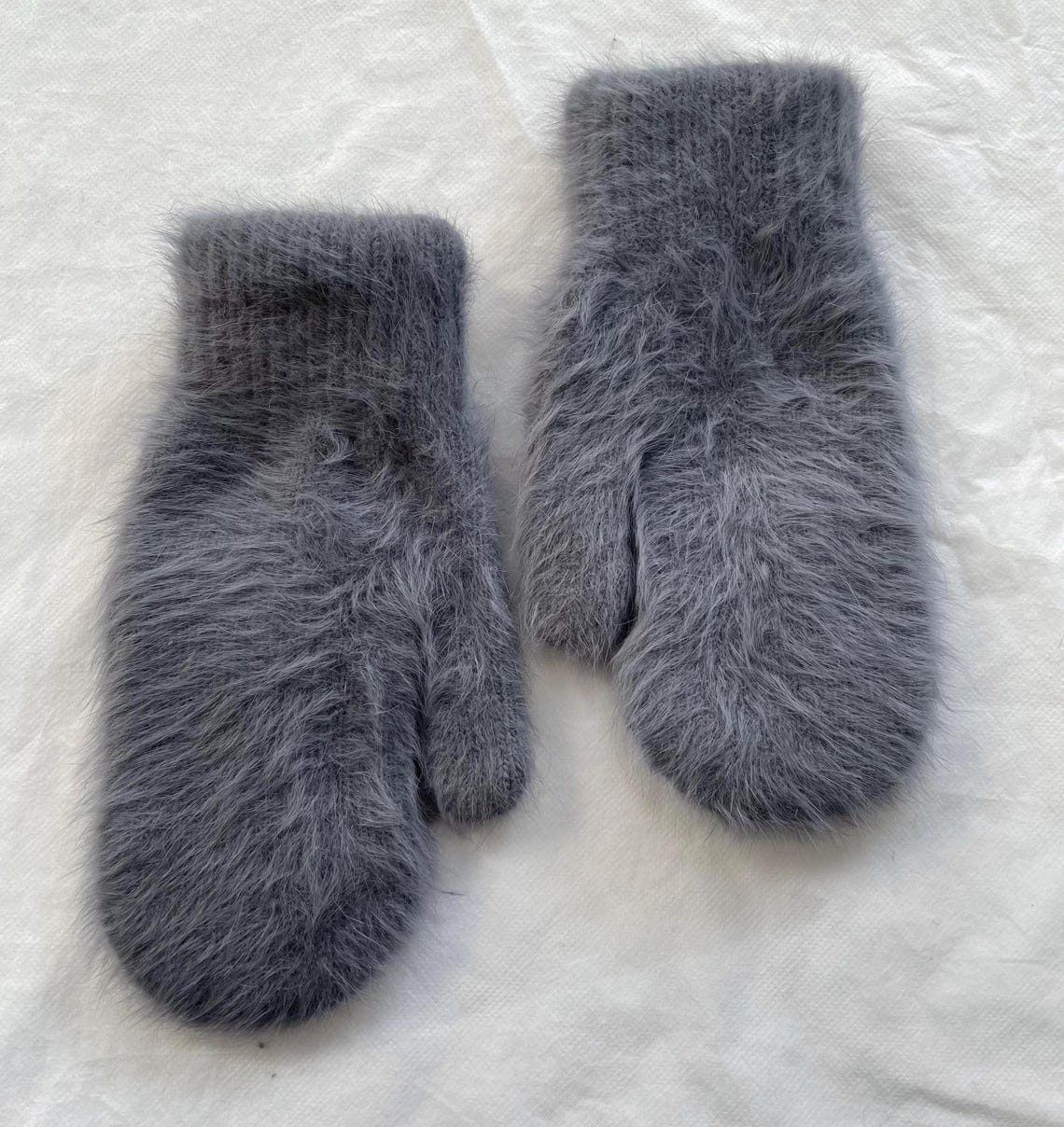 Dark Gray Rabbit Yarn Mittens: Winter Soft Gloves - Etsy