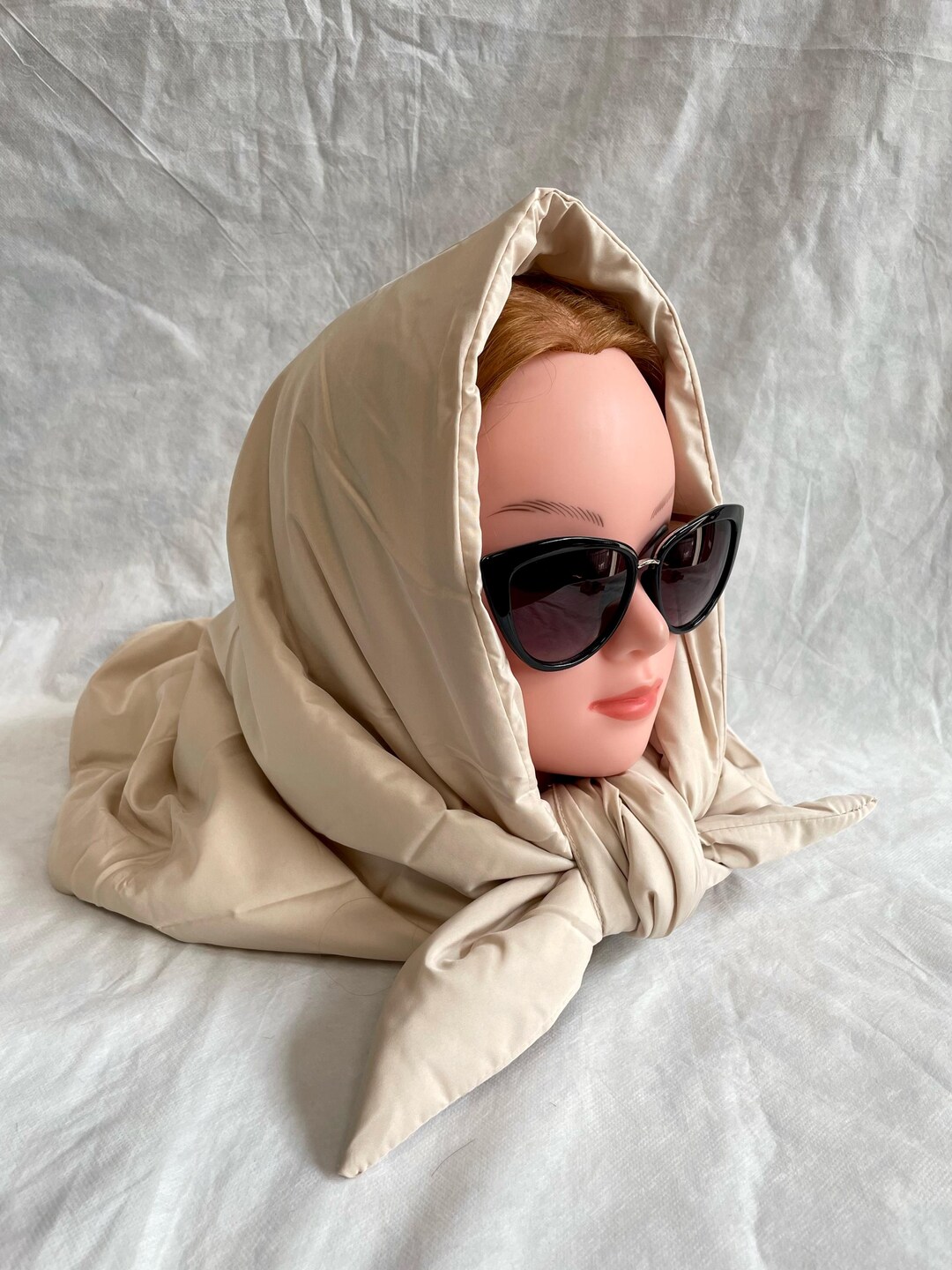 Puffer Shawl,triangle Scarf, Babuska Style Quilted, Cream Scarf, Winter ...