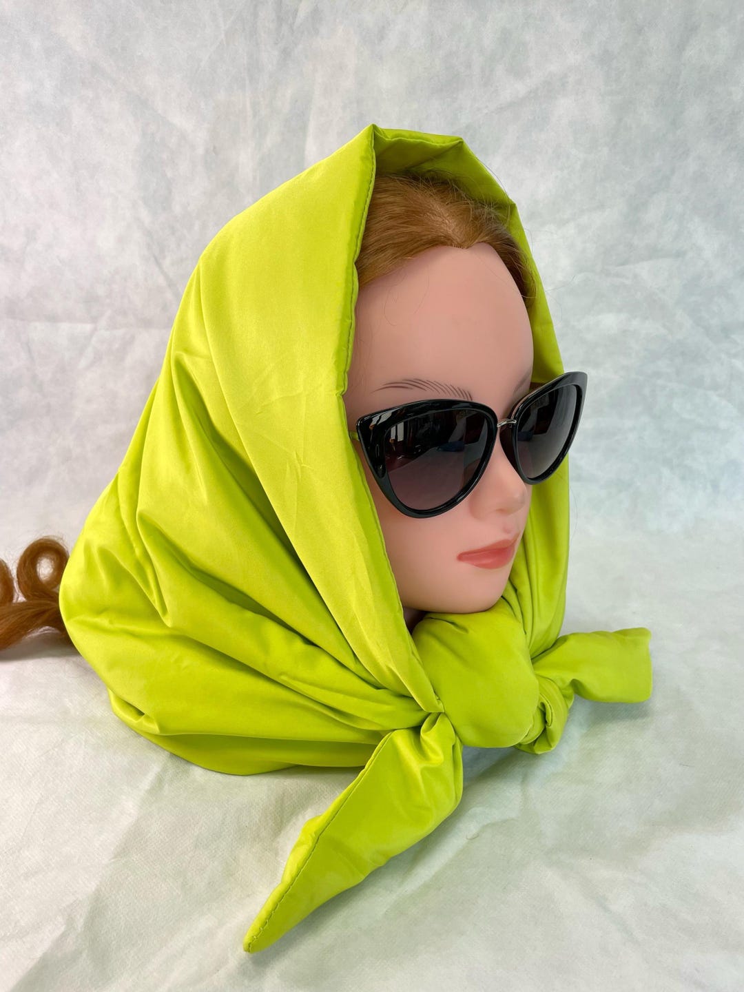 Puffer Shawl,triangle Scarf, Babuska Style Quilted, Neon Green Scarf ...