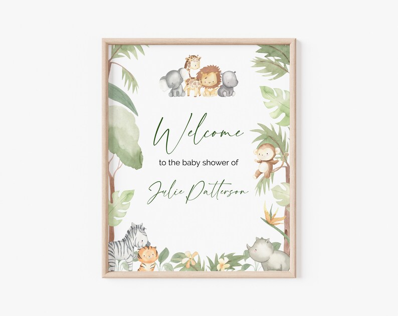 Editable Jungle Safari Baby Shower Welcome Poster, A Little Wild One is ...