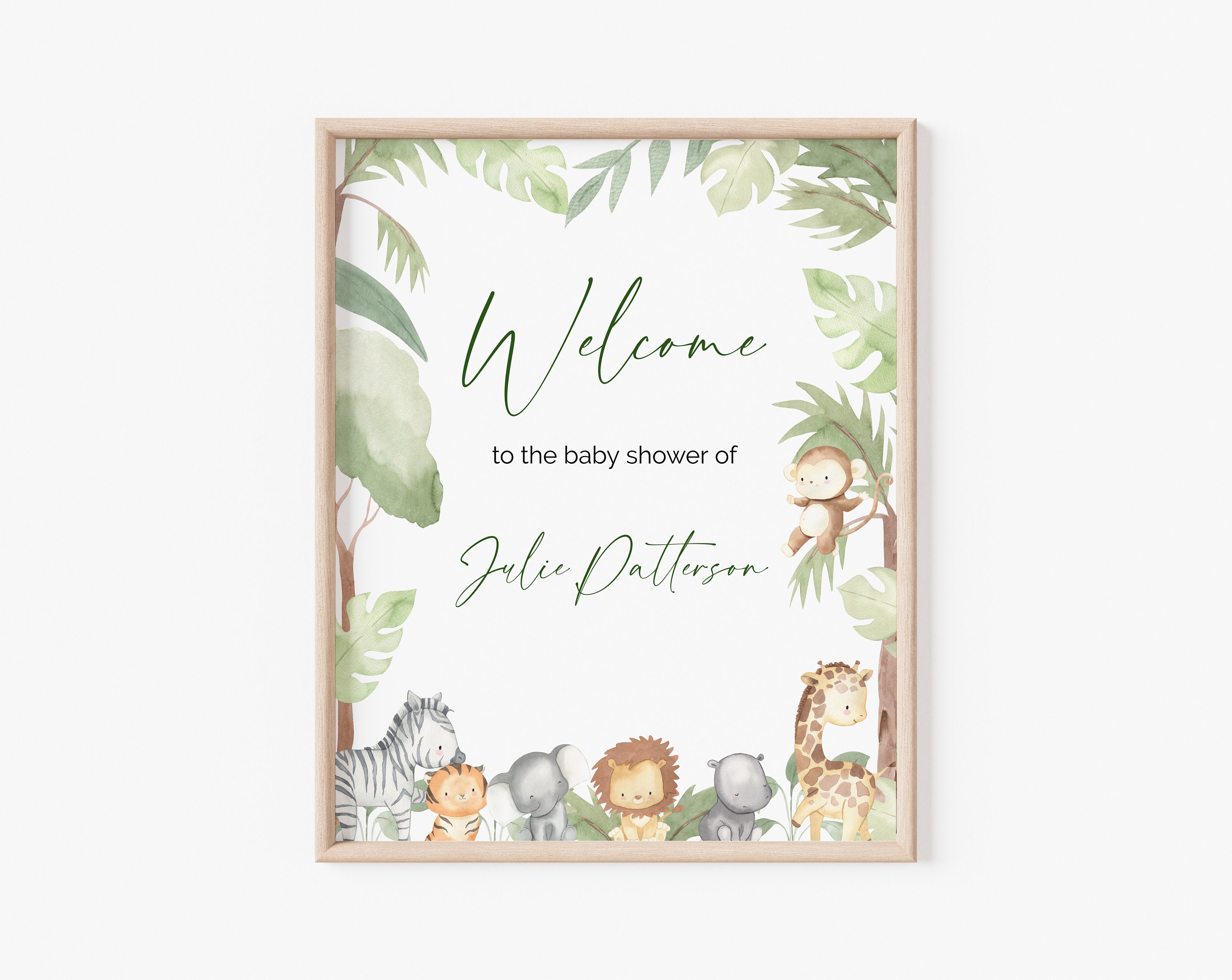 Editable Safari Animal Baby Shower Welcome Sign, A Little Wild One is ...