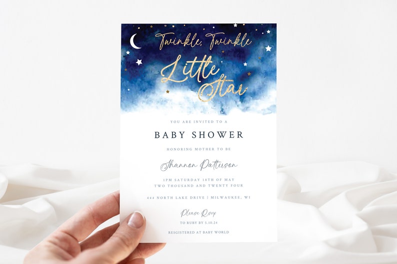 Editable Twinkle Twinkle Little Star Baby Shower Invitation, Star Moon ...