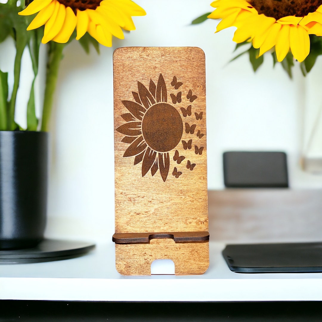 Sunflower Butterfly Cell Phone Stand Friend Gift for Her Sunflower Cell ...