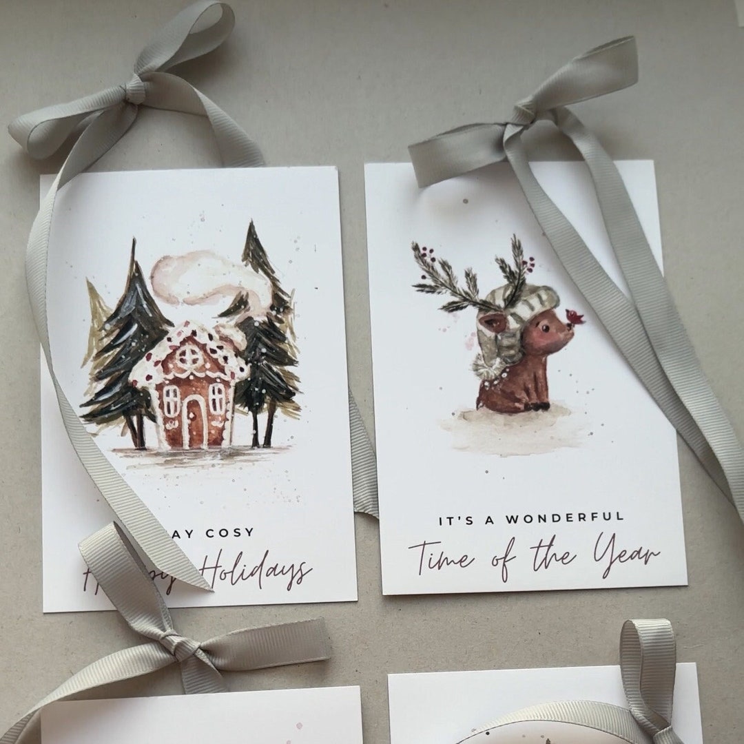 New Year & Christmas Postcards, 4 Printable Postcard Digital Download ...