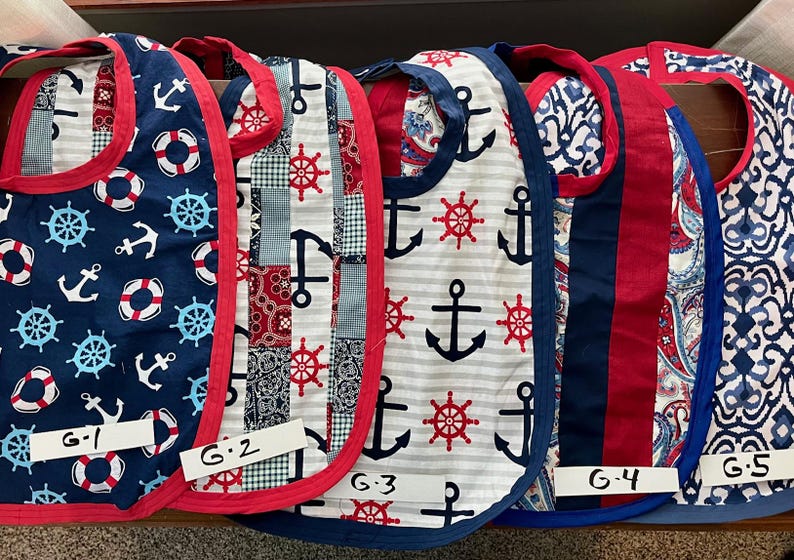 Large Bibs for Seniors in Varied Themed Patterns. Hand Made, Double ...