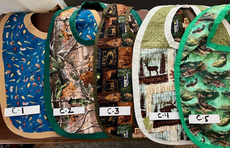 Large Bibs for Seniors in Varied Themed Patterns. Hand Made, Double ...