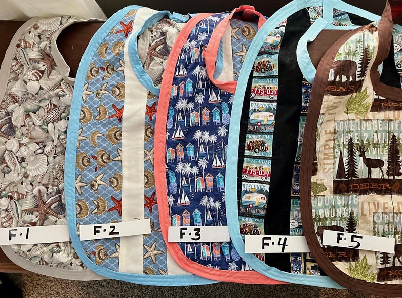 Large Bibs for Seniors in Varied Themed Patterns. Hand Made, Double ...