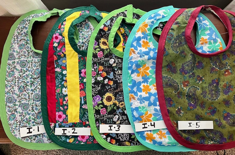 Large Bibs for Seniors in Varied Themed Patterns. Hand Made, Double ...