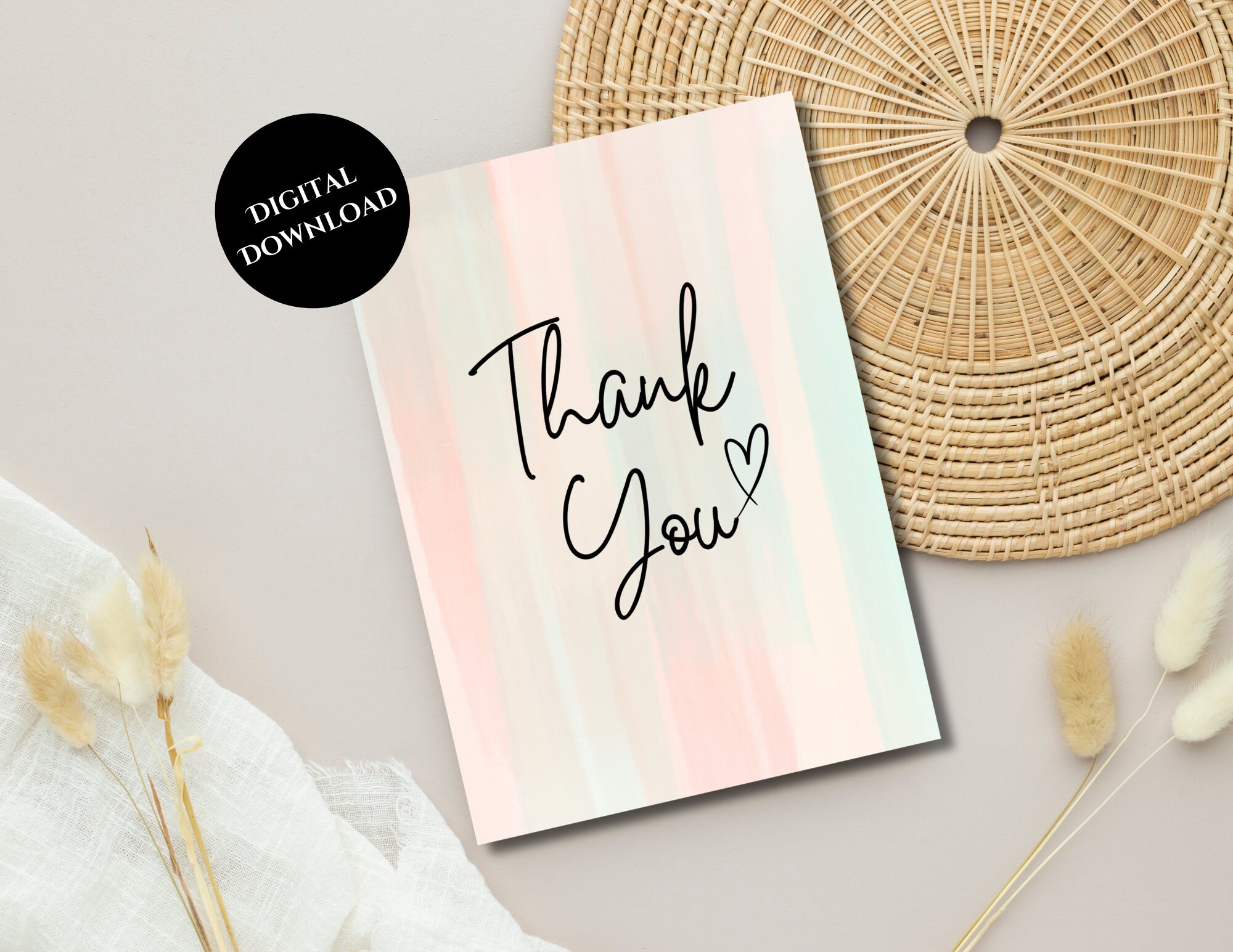 Printable Thank You Card, Instant Download, Thank You Greeting Card ...