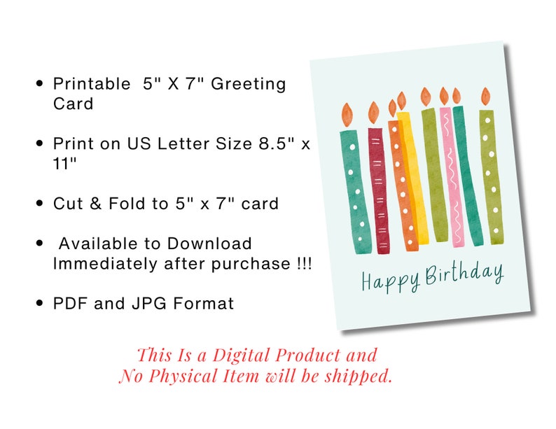Printable Birthday Cards, Instant Download, Happy Birthday Greeting Card, Print at Home, Digital ...
