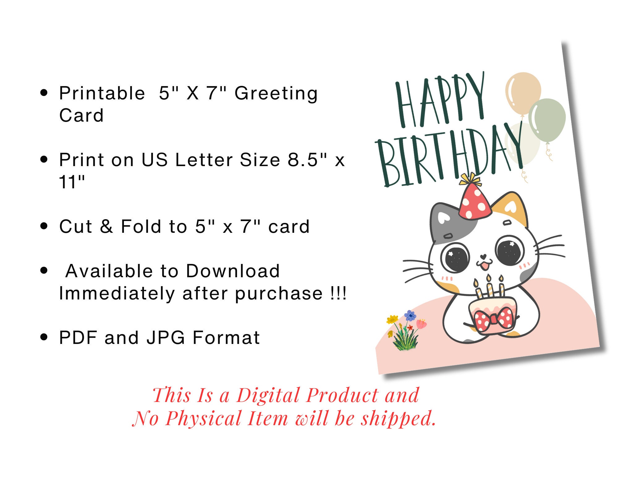 Printable Birthday Cards, Instant Download, Happy Birthday Greeting ...