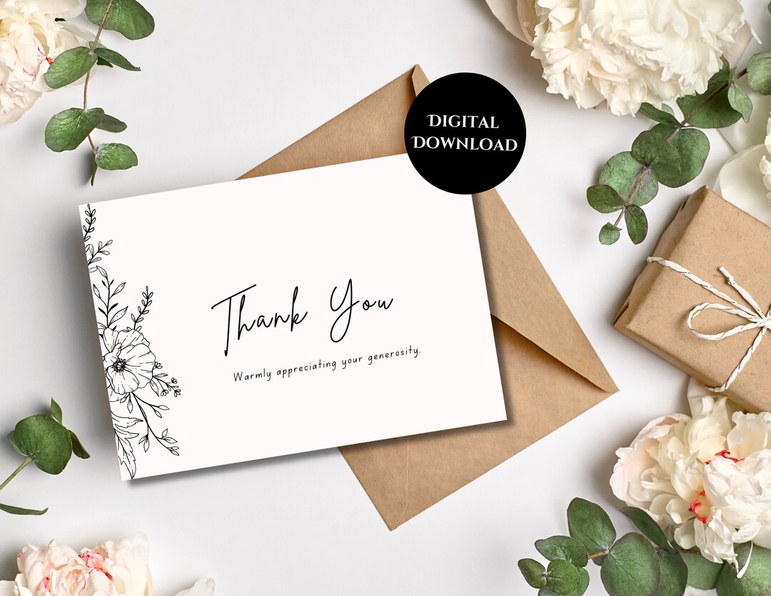 Printable Thank You Card, Instant Download, Thank You Greeting Card ...