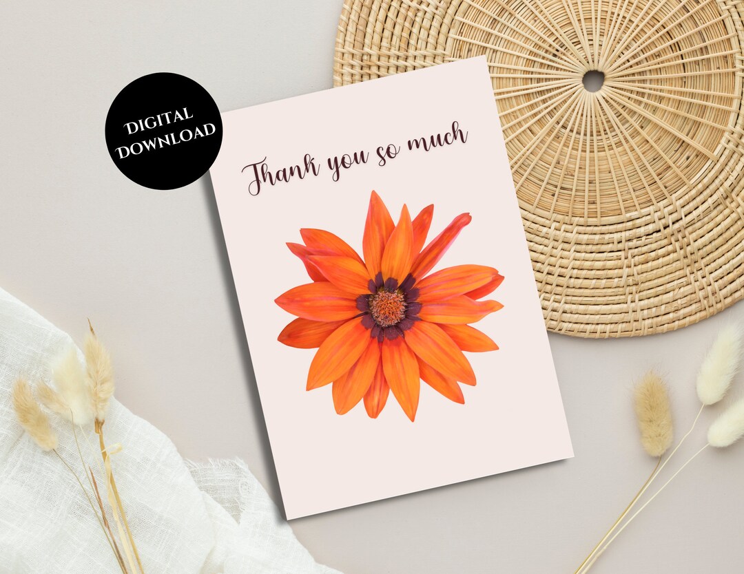 Printable Vibrant Thank You Card, Instant Download, Thank You Greeting ...