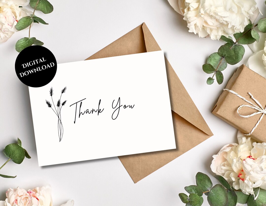Printable Minimal Thank You Card, Instant Download, Thank You Greeting ...