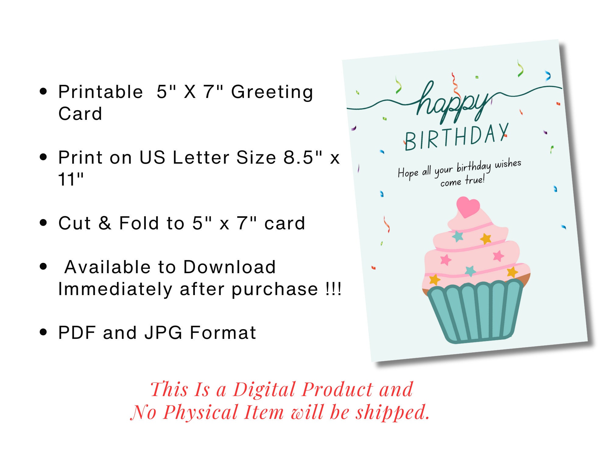 Printable Birthday Cards, Instant Download, Happy Birthday Greeting ...