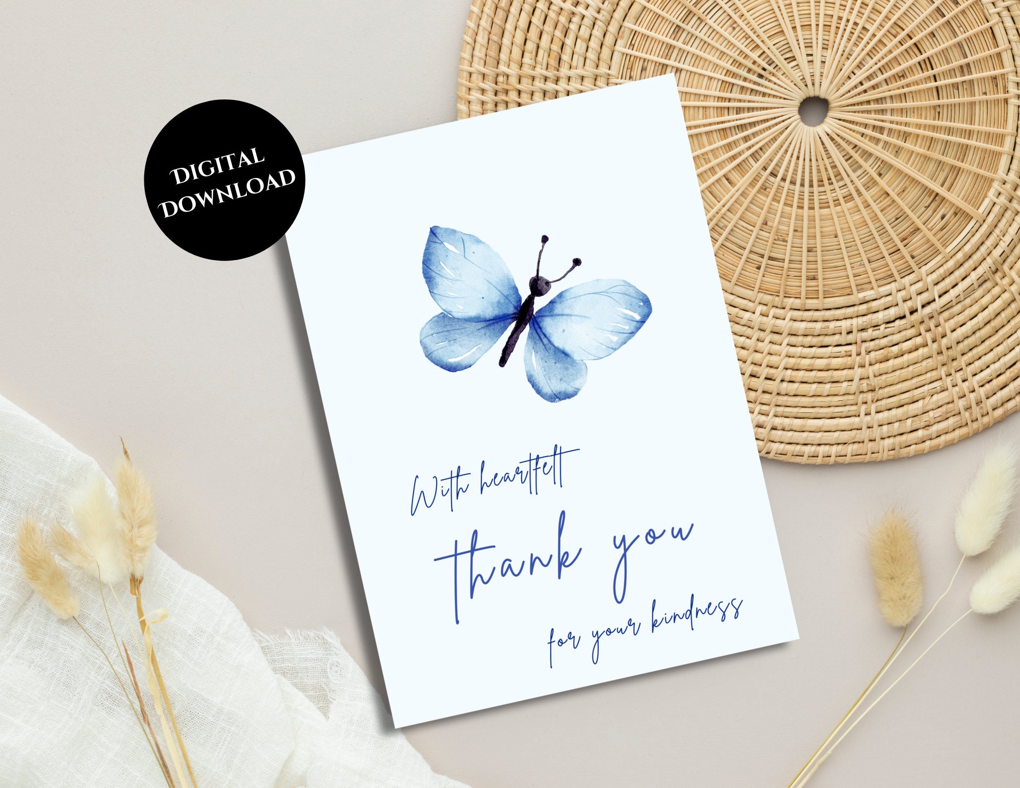 Printable Butterfly Thank You Card, Instant Download, Thank You ...
