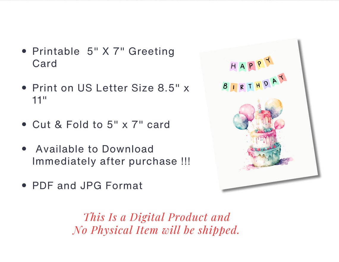 Printable Birthday Card | Instant Download PDF/JPG | Greeting Card ...