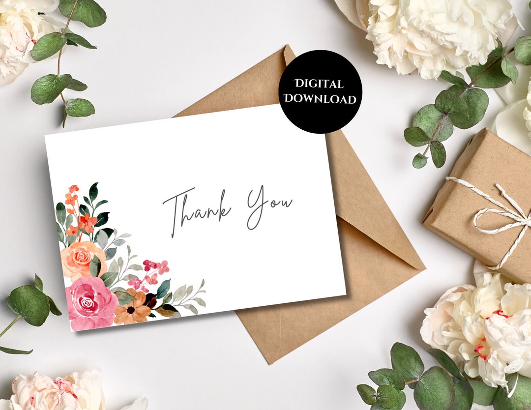 Printable Thank You Card, Instant Download, Thank You Greeting Card ...