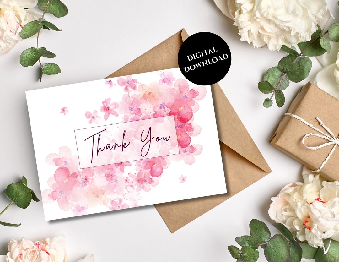Printable Thank You Card, Instant Download, Thank You Greeting Card ...