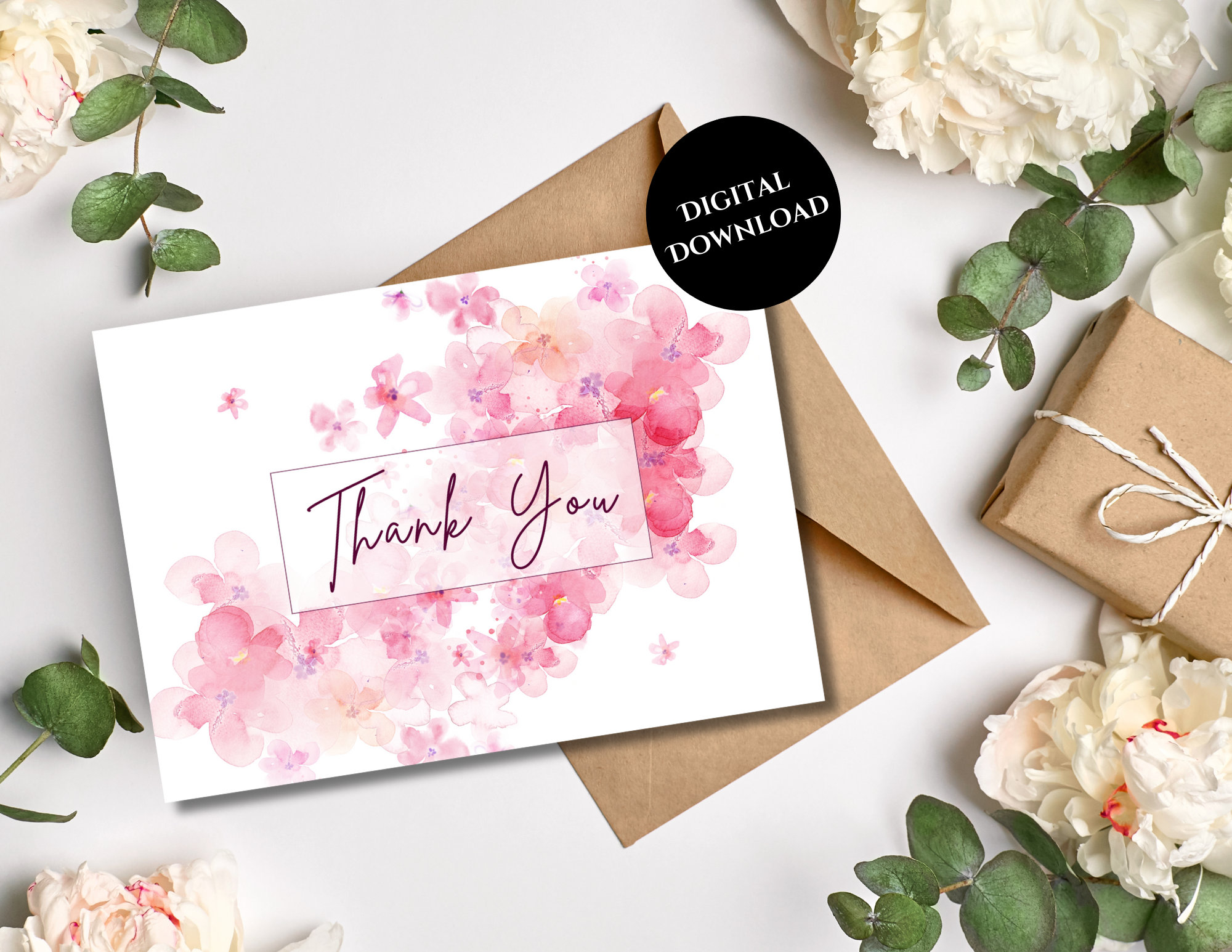 Printable Thank You Card, Instant Download, Thank You Greeting Card ...