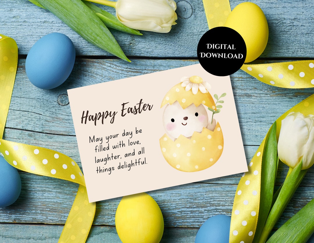 Printable Easter Card, Easter Bunny and Egg, Instant Download, Easter ...