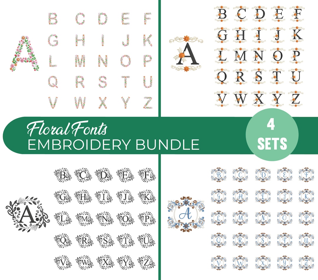 Floral Alphabet Embroidery Design Bundle, A-Z Floral Letter Embroidery ...