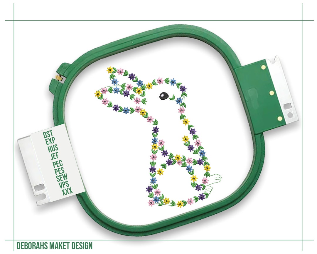 Embroider Floral Outline Rabbit Design, Aesthetic Flower Theme Bunny ...
