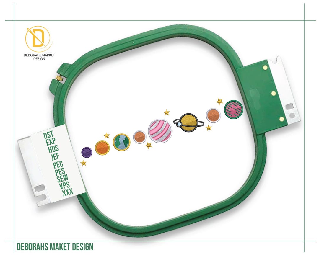 Planets in Border Embroidery Design, 8 Space Planets Star Design ...