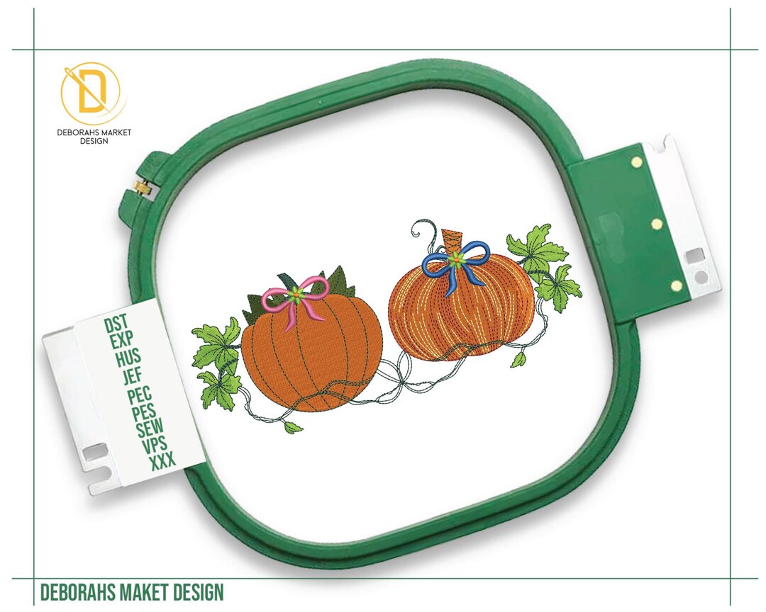 2 Floral Pumpkin Embroidery Pattern, Floral Autumn Pumpkin Machine ...