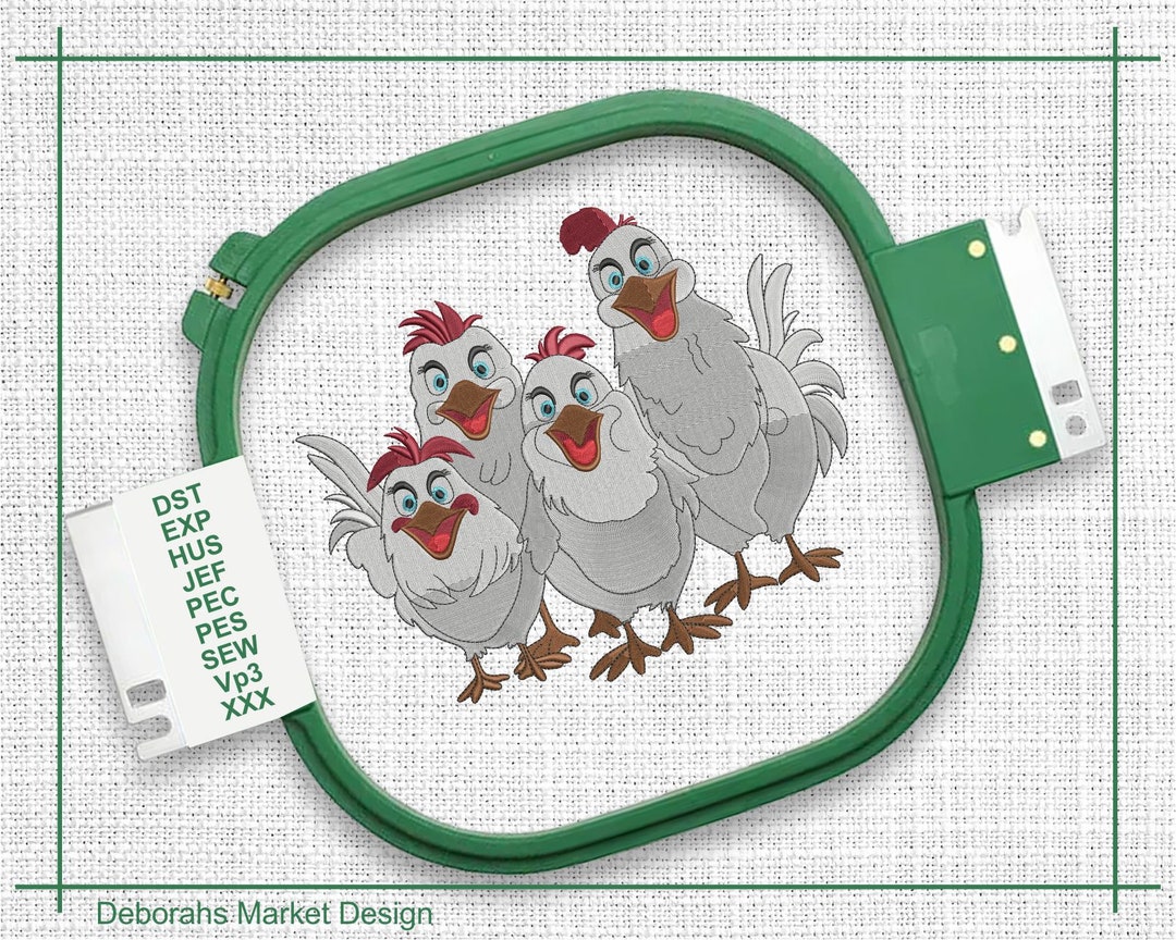 Funny Chicken Embroidery Design, 4 Hens Machine Embroidery File, Cool ...