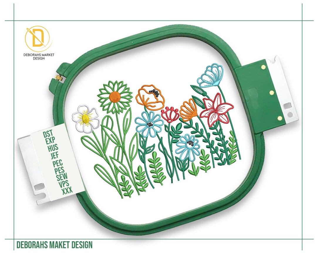 Wildflowers Machine Embroidery, Outline Flower Botanical Embroidered ...