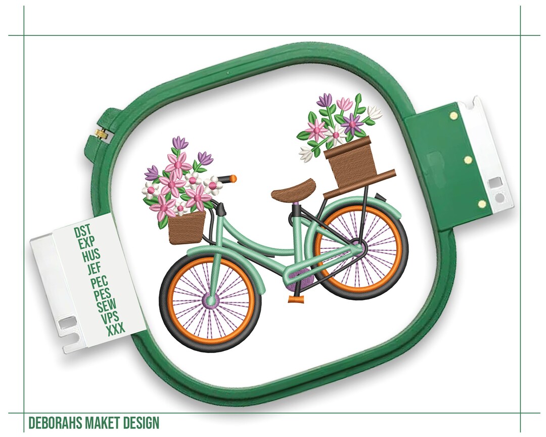 Floral Bicycle Embroidery Design: Machine Stitching (digital Download ...