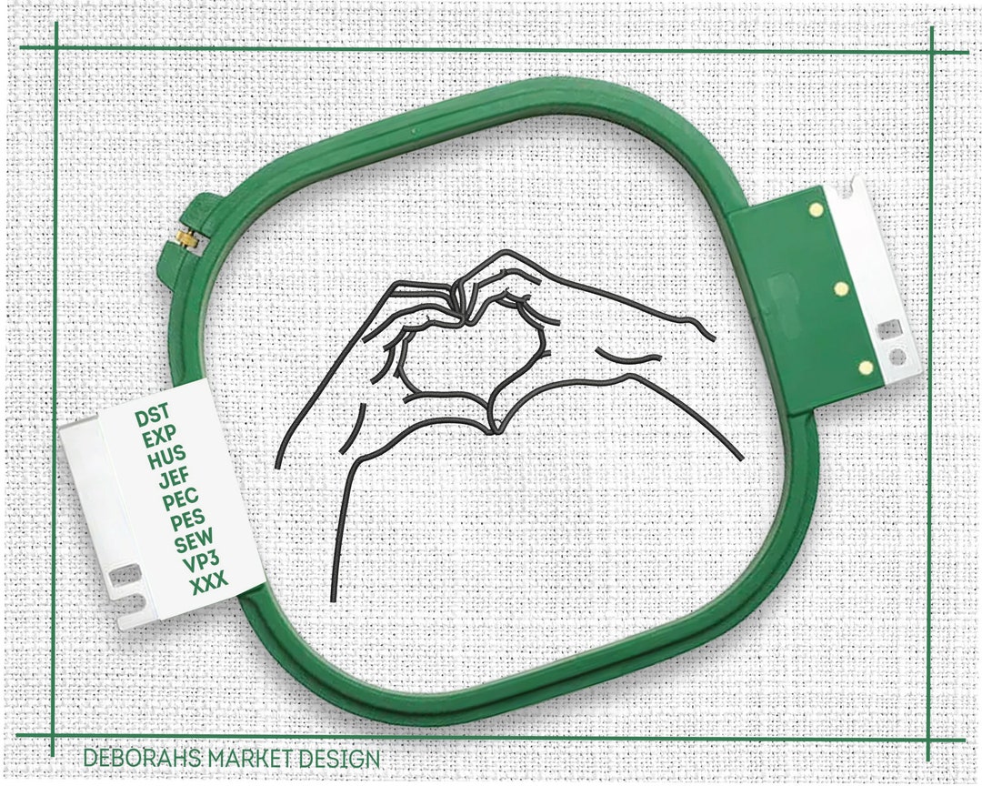 Cute Hand Heart Embroidery, Digital Line Art Machine Embroidered ...