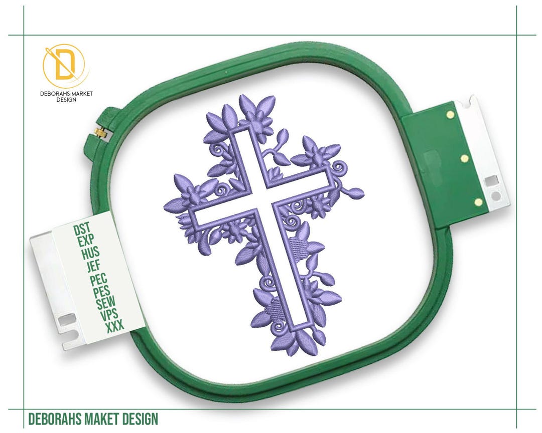 Floral Cross Machine Embroidery, Christian Cross Embroidered Design ...