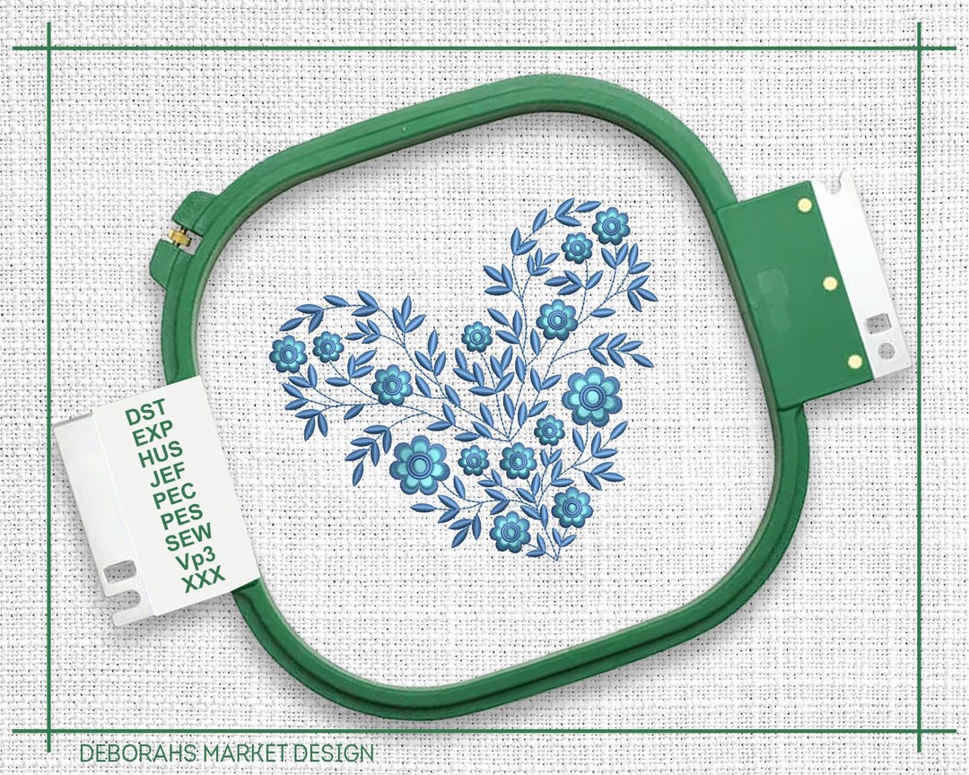 Heart Flowers Embroidery Design, Flower Machine Embroidery File, 5 ...