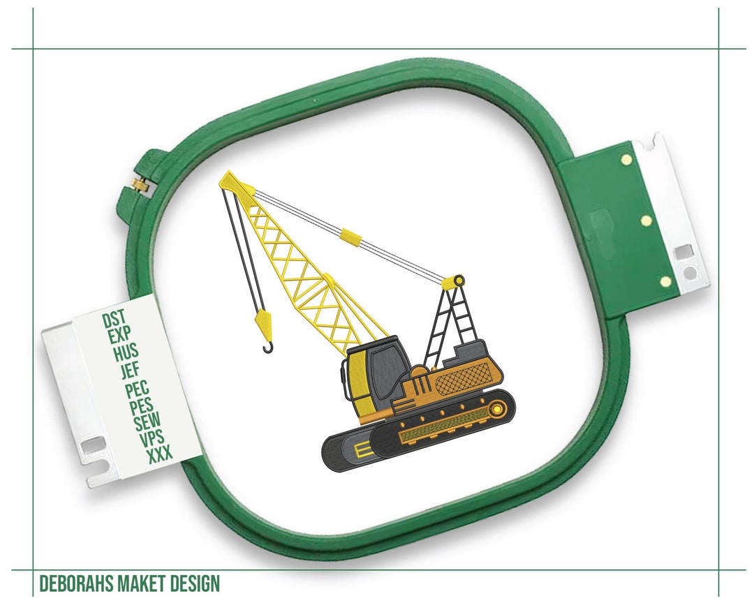 Crawler Crane Machine Embroidery, Construction Truck Embroidery Design ...