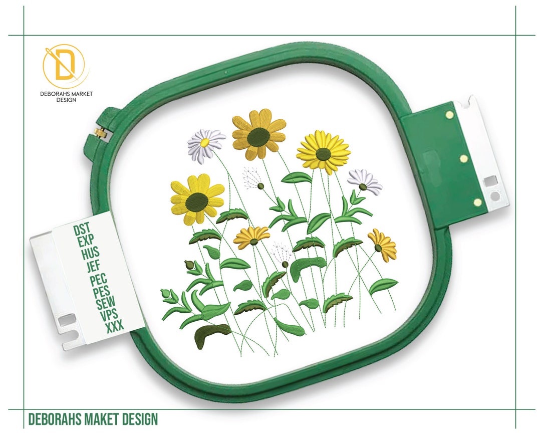 Flowers Embroidery Design, Wild Flowers Embroidery Design, Summer ...