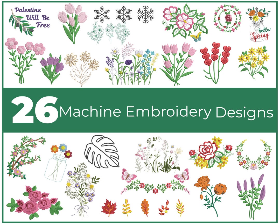 26 Botanical Flowers Embroidery Bundle, Wildflowers Digital Machine ...