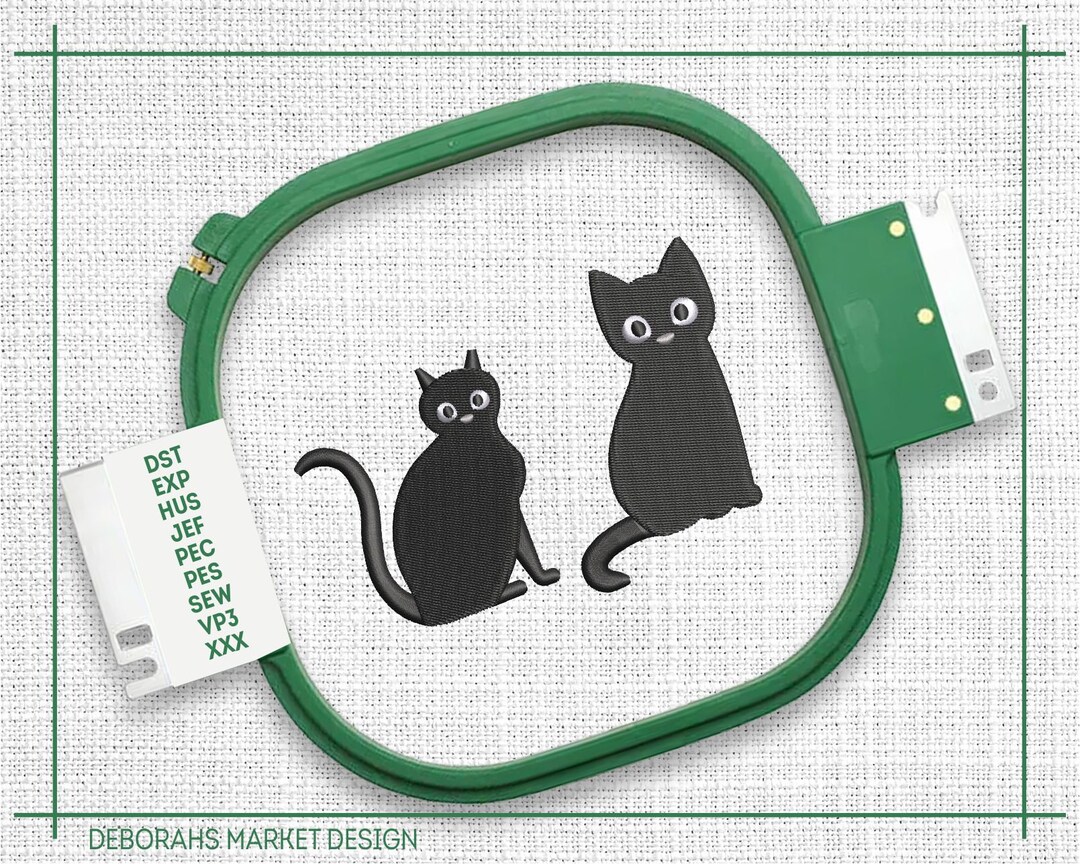 Black Cats Embroidery, 2 Blackish Cat Machine Embroidery Design ...