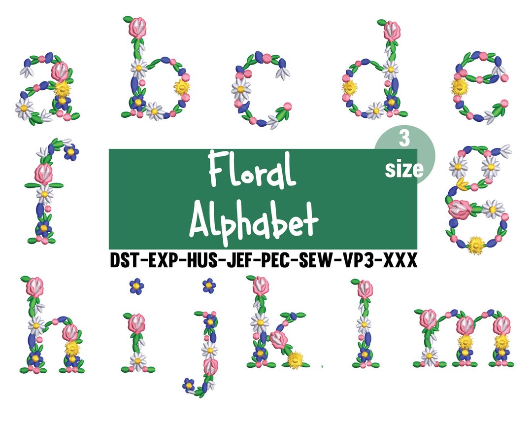 Floral Embroidery Font Alphabet: Lowercase Letters (digital Pattern) - Etsy