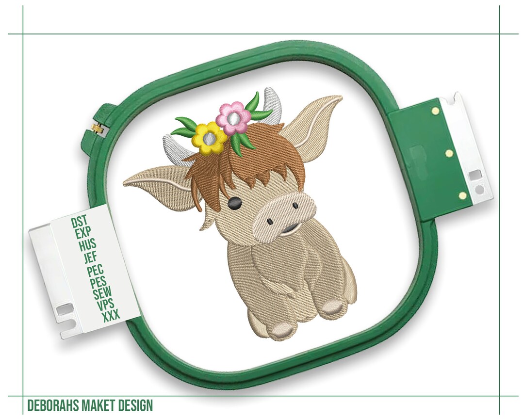 Cute Highland Cow Embroidery, Baby Girl Cow Design Machine Embroidery ...